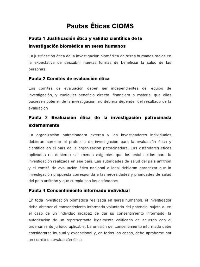 Pautas Éticas CIOMS | Consentimiento informado | Ensayo clínico