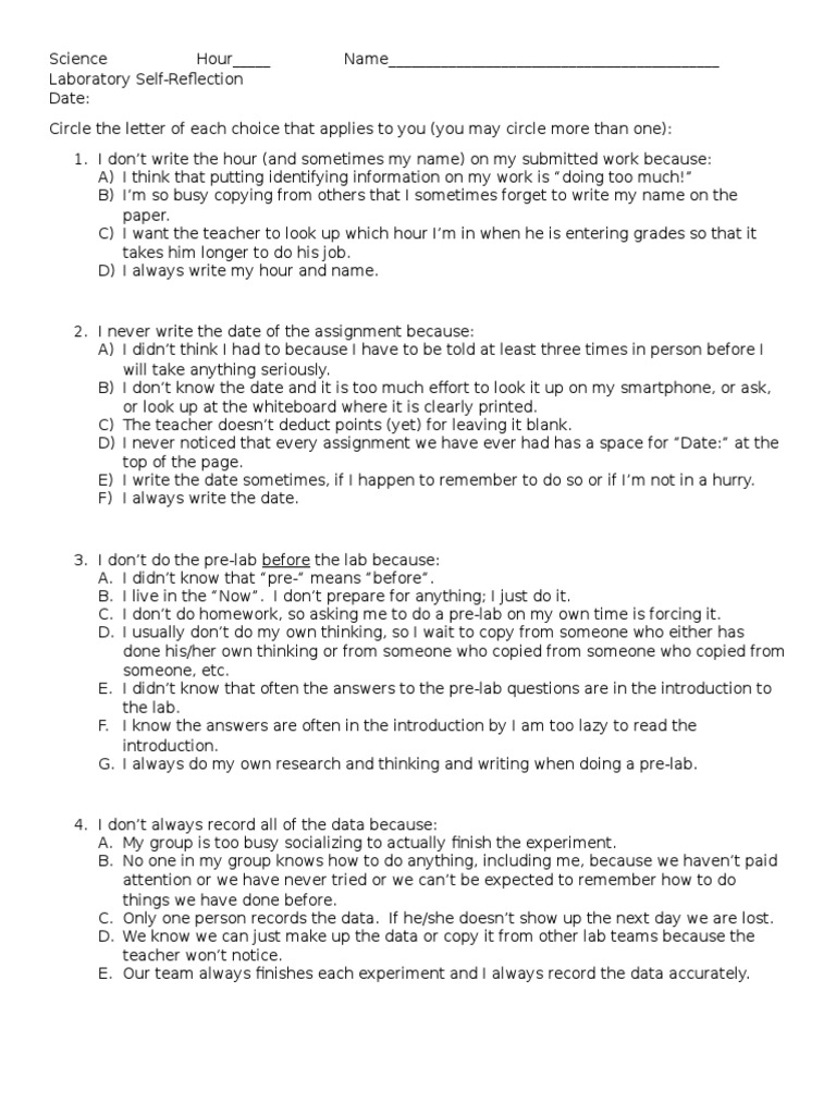 Lab Work Reflection and Accountability | PDF | Career & Growth ...