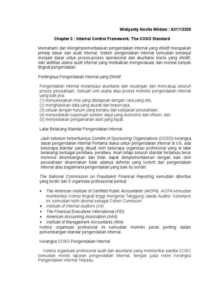 Chapter 3: Internal Control Framework: The COSO Standard | PDF
