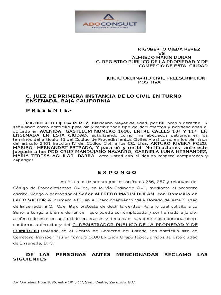 Preescripcion Positiva Rigoberto Ojeda | PDF | Posesión (Ley) | Propiedad