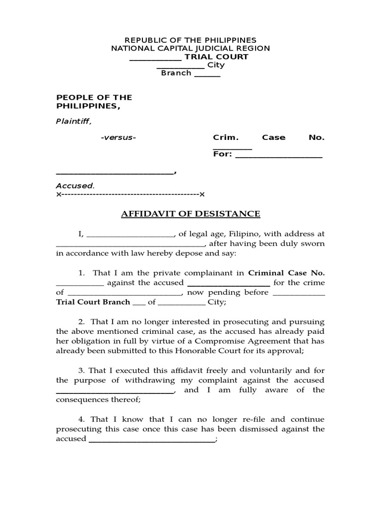 Affidavit of Desistance | PDF | Law