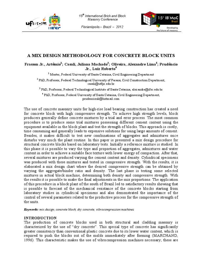 A Mix Design Methodology For Concrete Block Units | PDF | Concrete ...