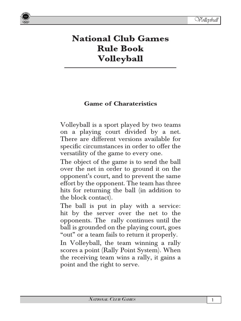 National Club Games Rule Book Volleyball: Game of Charateristics | PDF ...