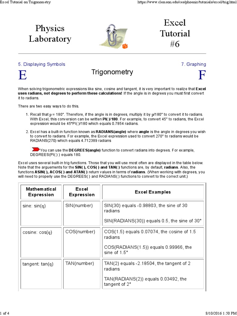 Excel Tutorial On Trigonometry | PDF | Trigonometric Functions ...