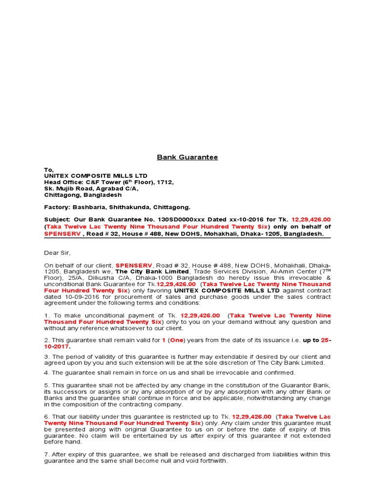 BG Format | PDF | Guarantee | Law Of Obligations