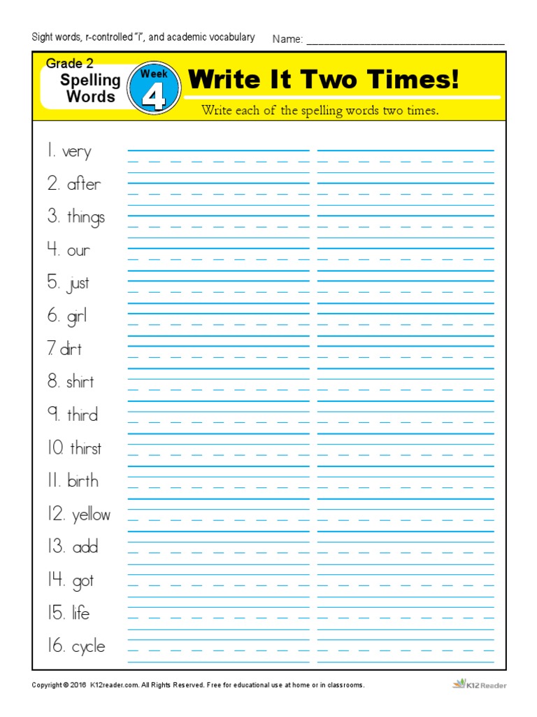 2nd Grade Spelling Words Week 4 | PDF | Text | Cognitive Science