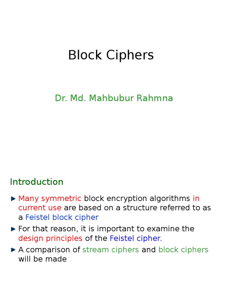Block Ciphers: Dr. Md. Mahbubur Rahmna | Download Free PDF | Cipher ...