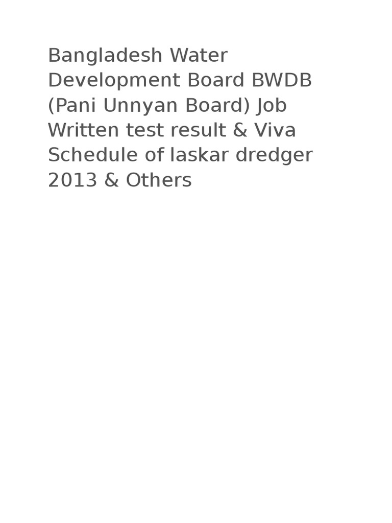 Bangladesh Water Development Board BWDB (Pani Unnyan Board) Job Written ...