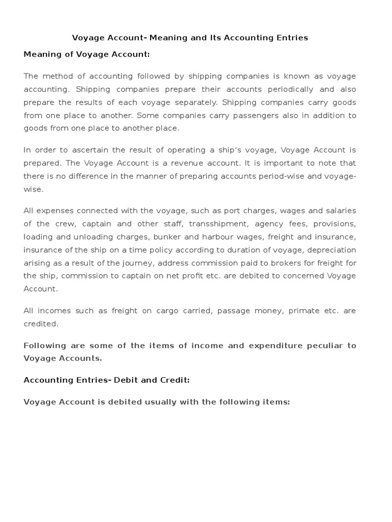 Voyage Account | PDF | Expense | Debits And Credits