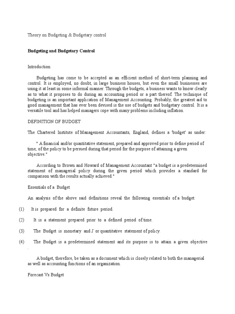 Theory On Budgeting | Download Free PDF | Budget | Business Economics