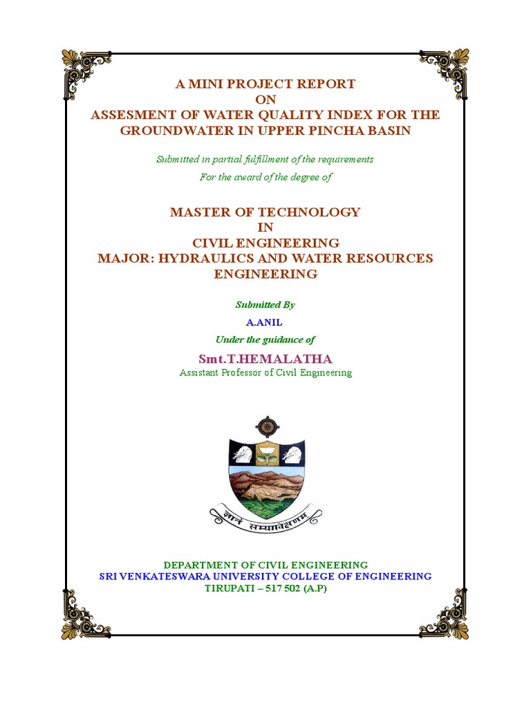 A Mini Project Report ON Assesment of Water Quality Index For The ...