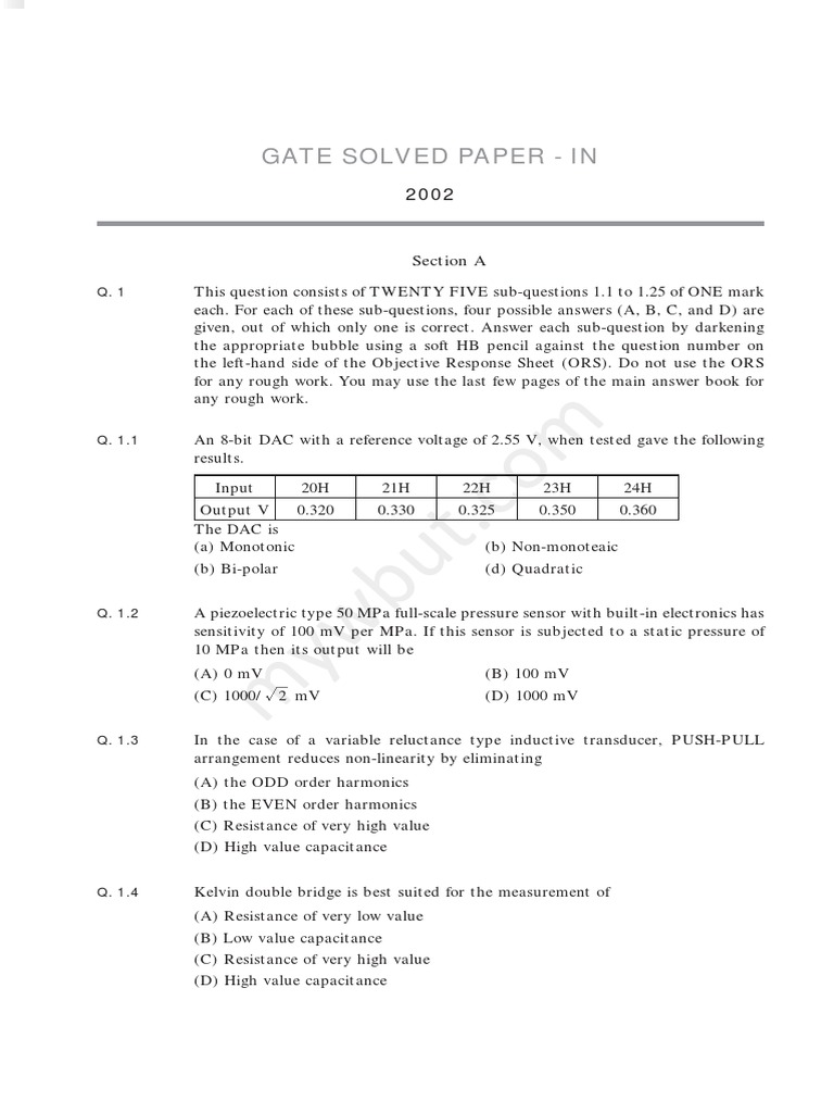 Gate Solved Paper - In: Section A | PDF | Analog To Digital Converter ...