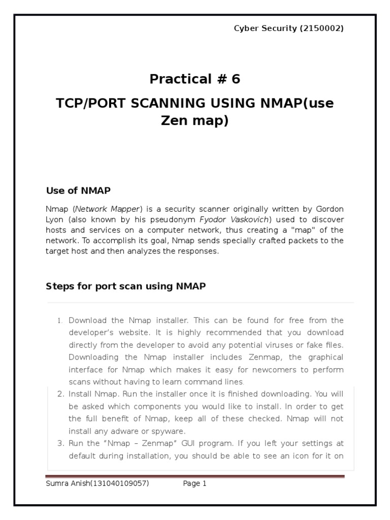 Practical # 6 Tcp/Port Scanning Using Nmap (Use Zen Map) | PDF | Data Transmission | Computer ...