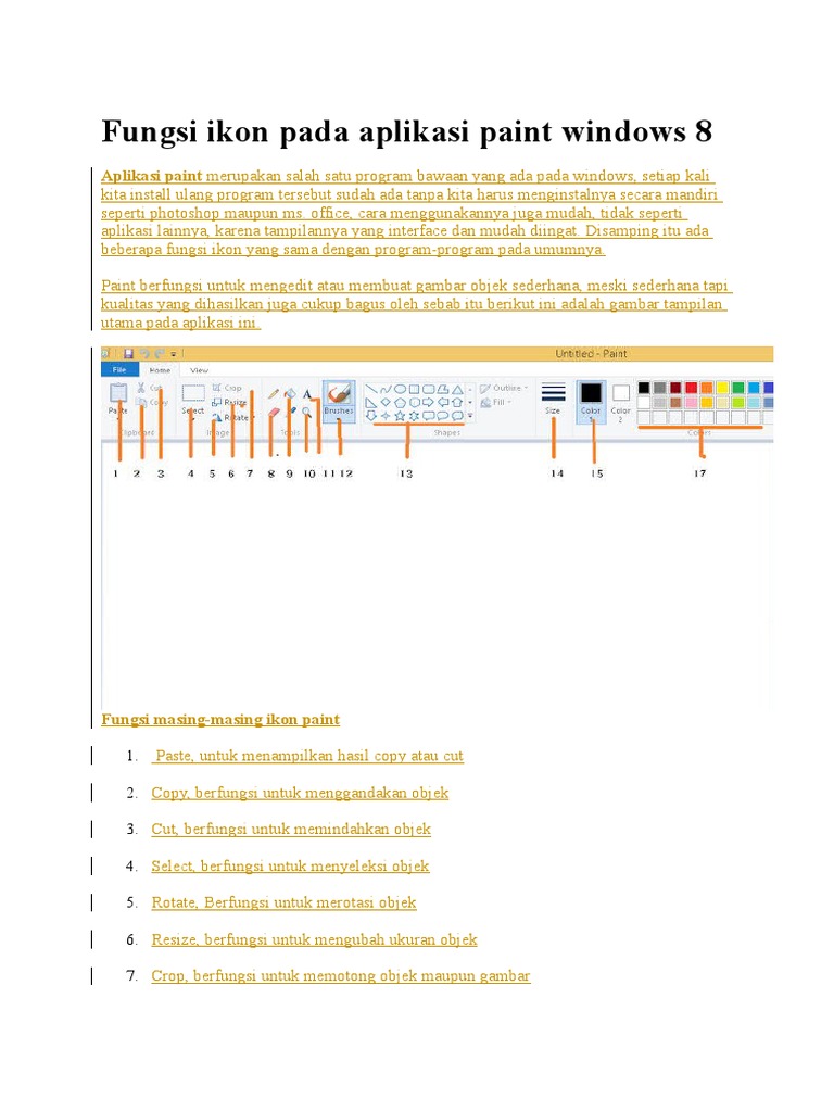 Fungsi Ikon Pada Aplikasi Paint Windows 8 | PDF | Komputer