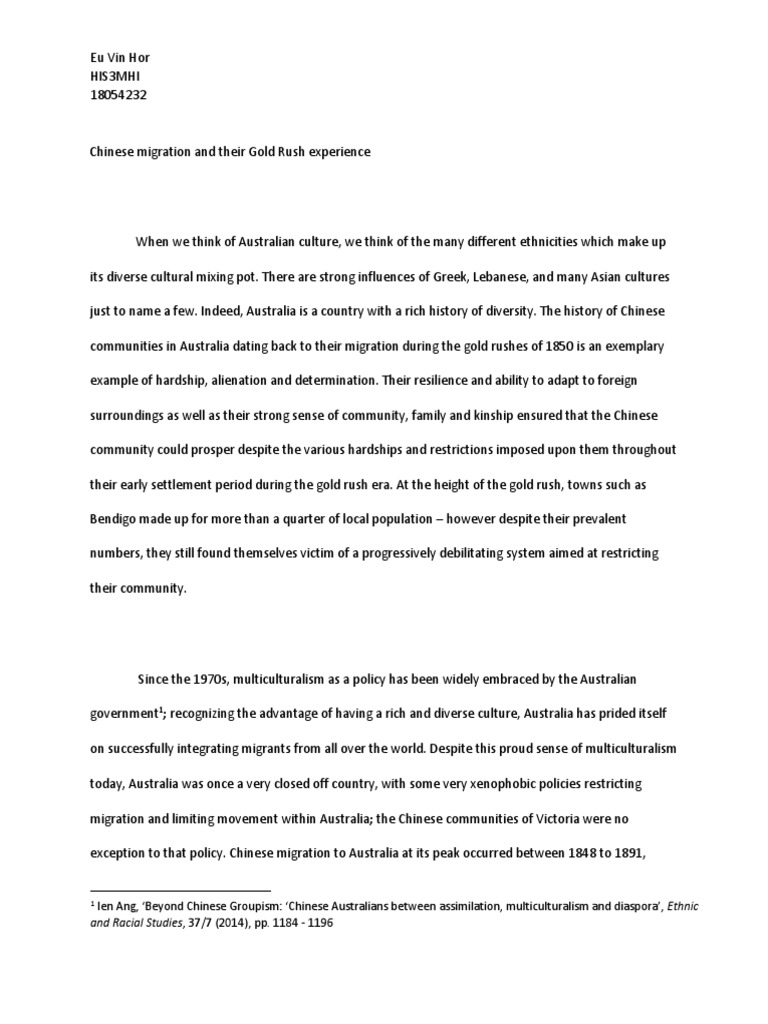 Chinese Migration, and The Gold Rush Experience | PDF ...