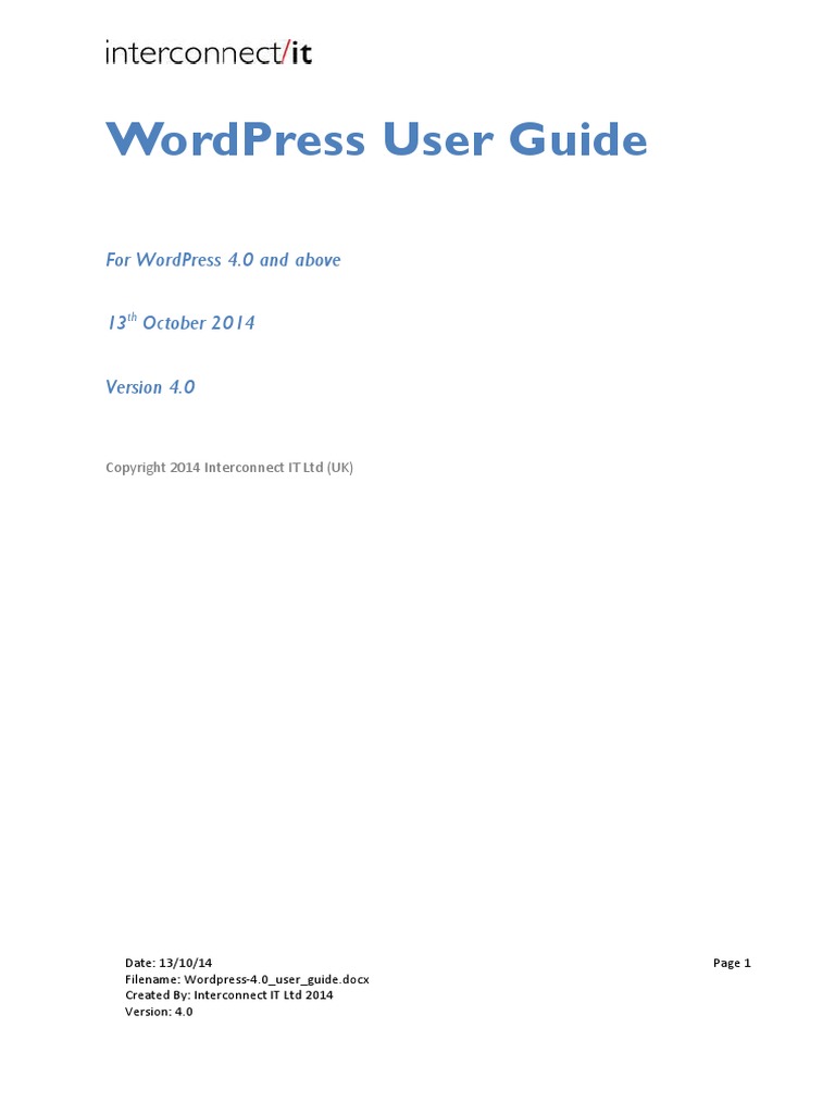 Wordpress User Guide: For Wordpress 4.0 and Above 13 October 2014 | PDF ...
