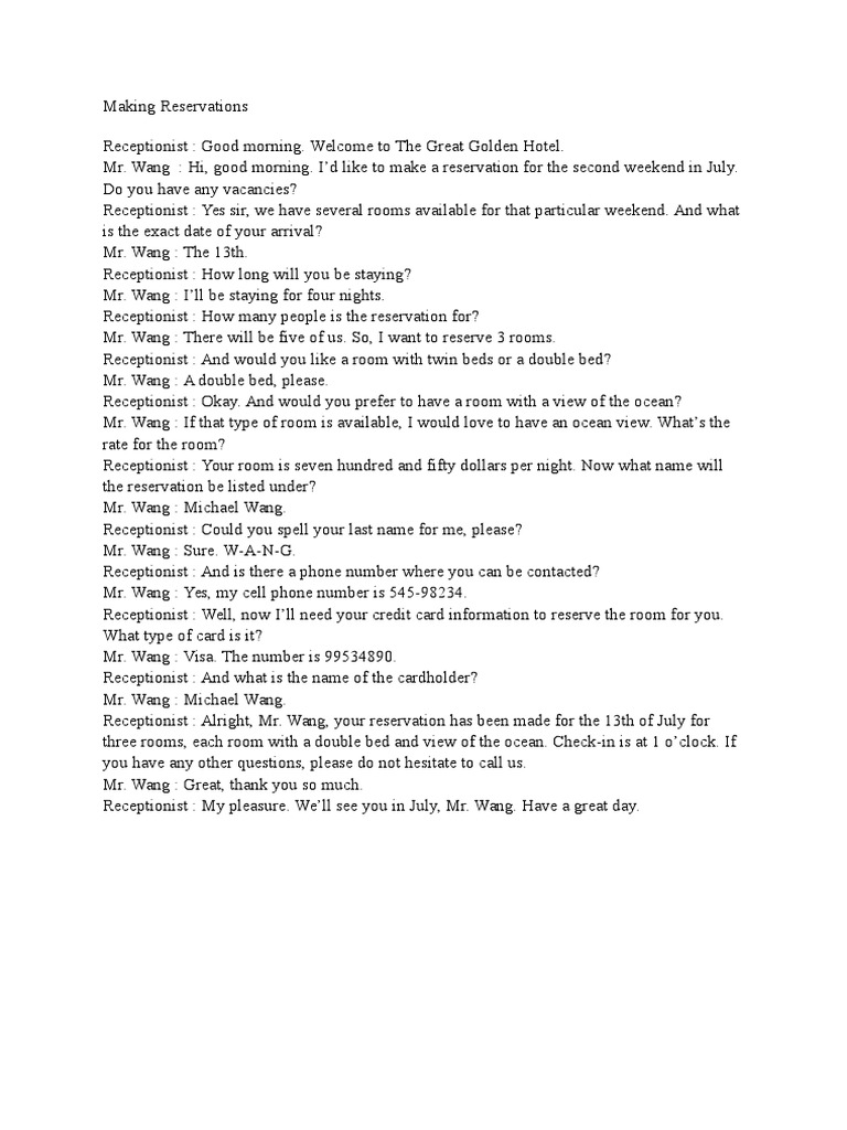 Making Reservations | PDF | Travel Agency | Industries