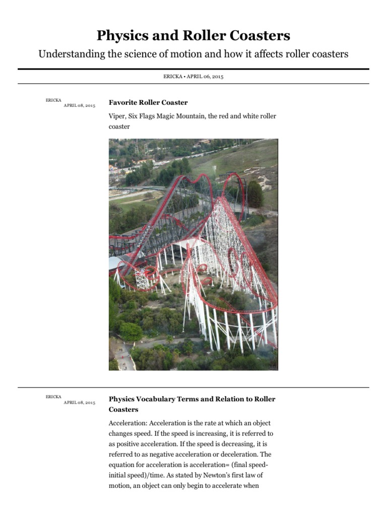 Physics of Roller Coasters Explained | PDF | Acceleration | Friction