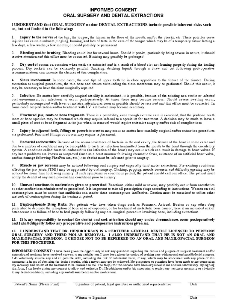 Informed Consent for Oral Surgery | PDF | Anesthesia | Surgery