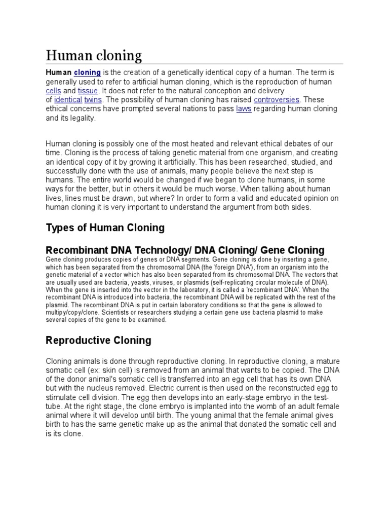 Human cloning: An ethical debate | PDF | Molecular Cloning | Cloning