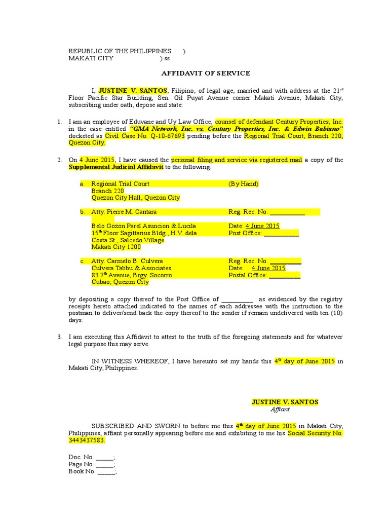 Affidavit of Service Temp | PDF