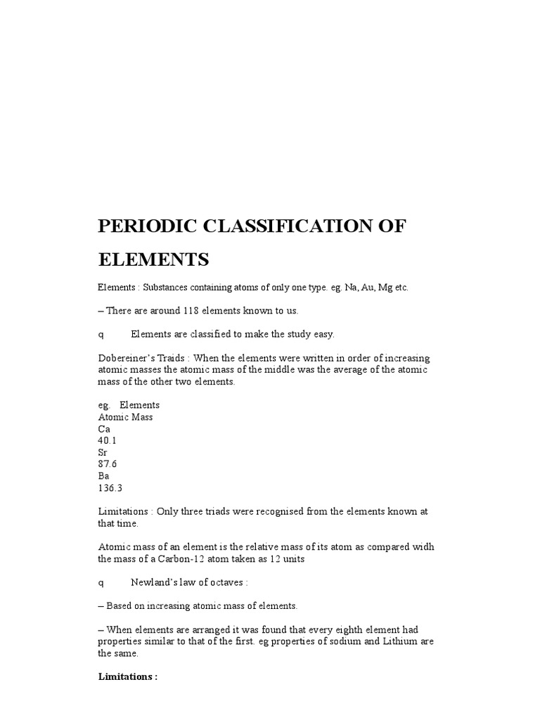Periodic Classification of Elements | PDF | Periodic Table | Chemical ...