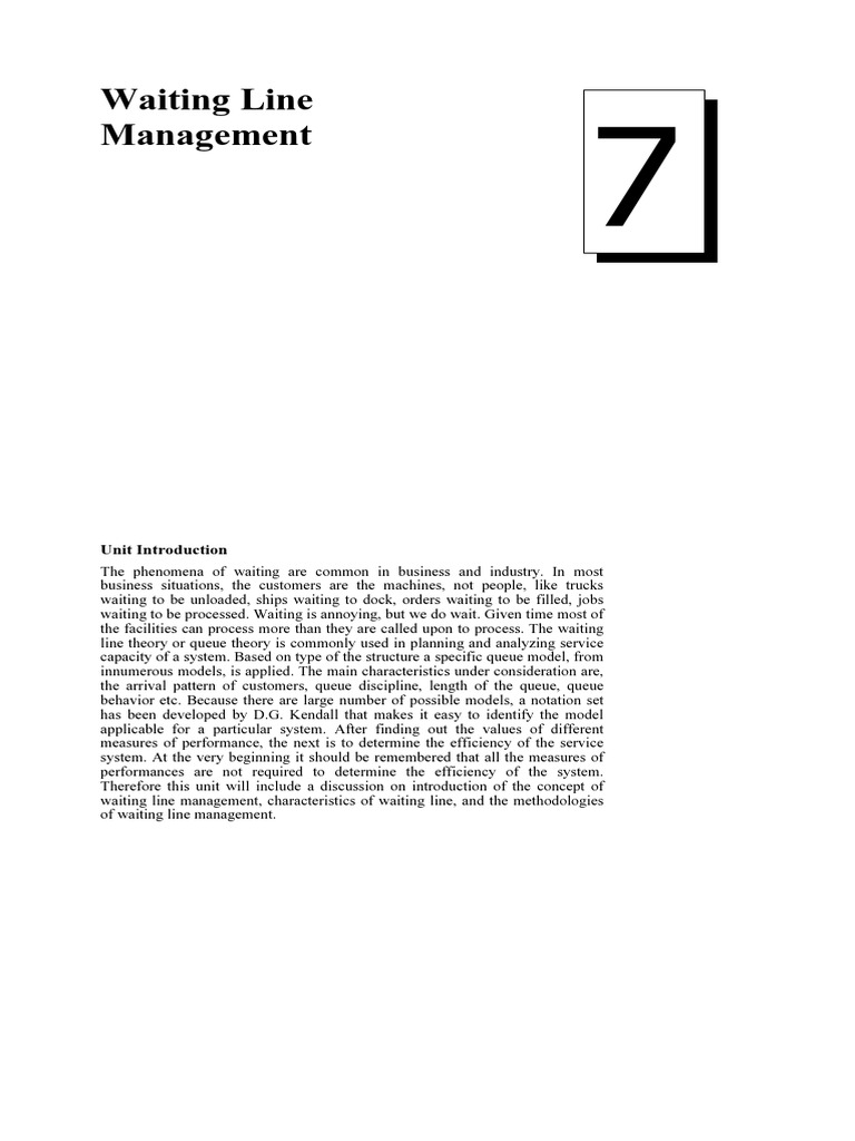 Waiting Line Management: Unit Introduction | PDF | Operations ...