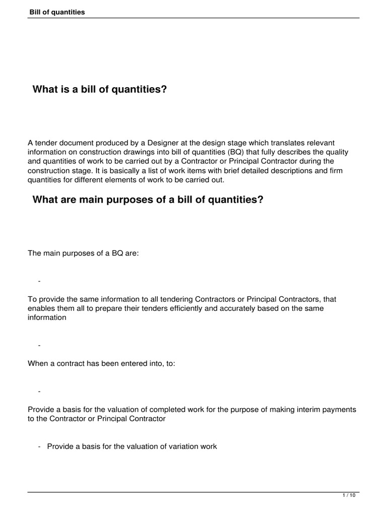Bill of Quantities | PDF | General Contractor | Procurement