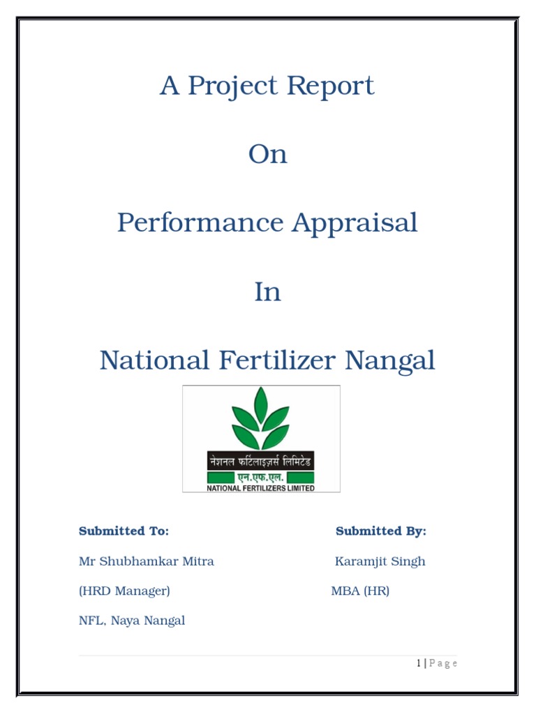 A Project Report On Performance Appraisal in National Fertilizer Nangal ...