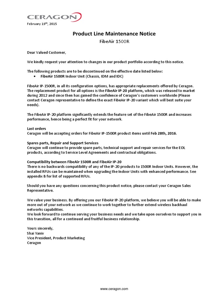 1500R Maintenance Notice Feb-2015 | PDF | Business | Computing