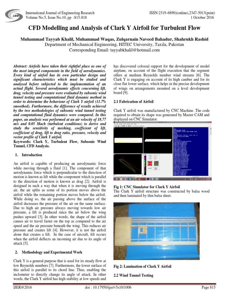 CFD Modelling and Analysis of Clark Y Airfoil For Turbulent Flow | PDF ...