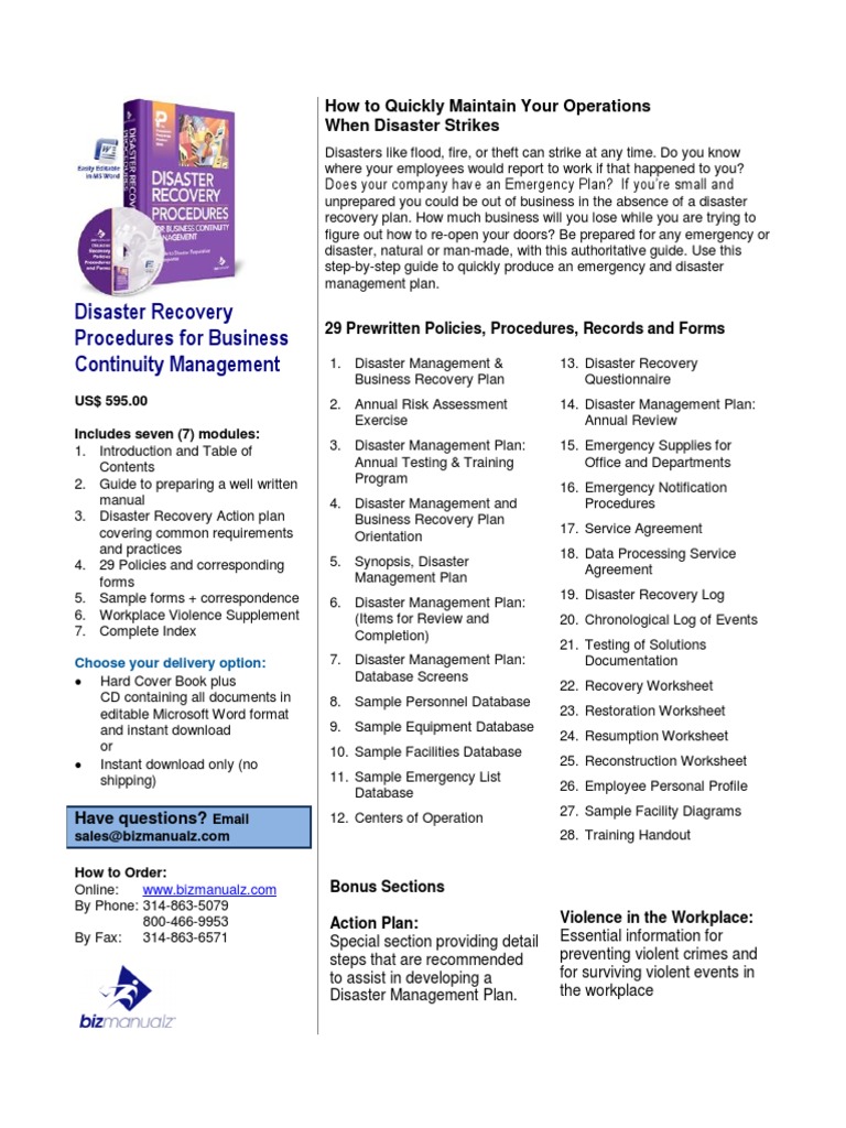 Disaster Recovery Procedures Manual Sample | Download Free PDF ...