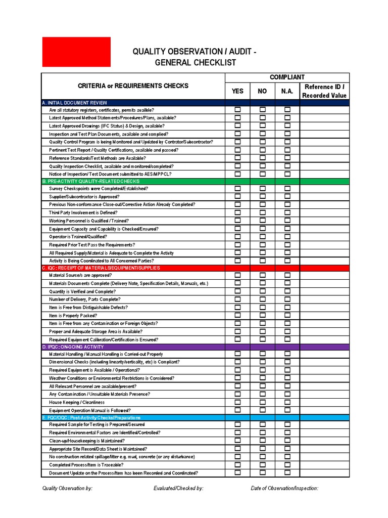 General Quality Checklist in Construction | PDF | Specification ...