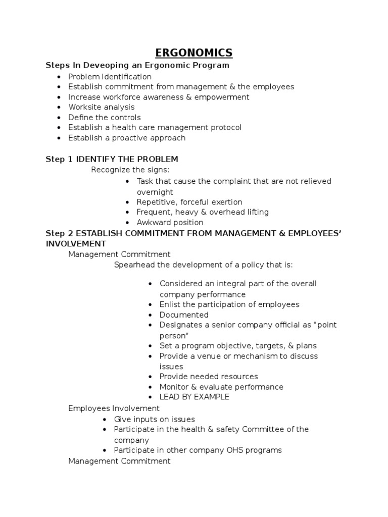 Ergonomics: Steps in Deveoping An Ergonomic Program | PDF | Human ...