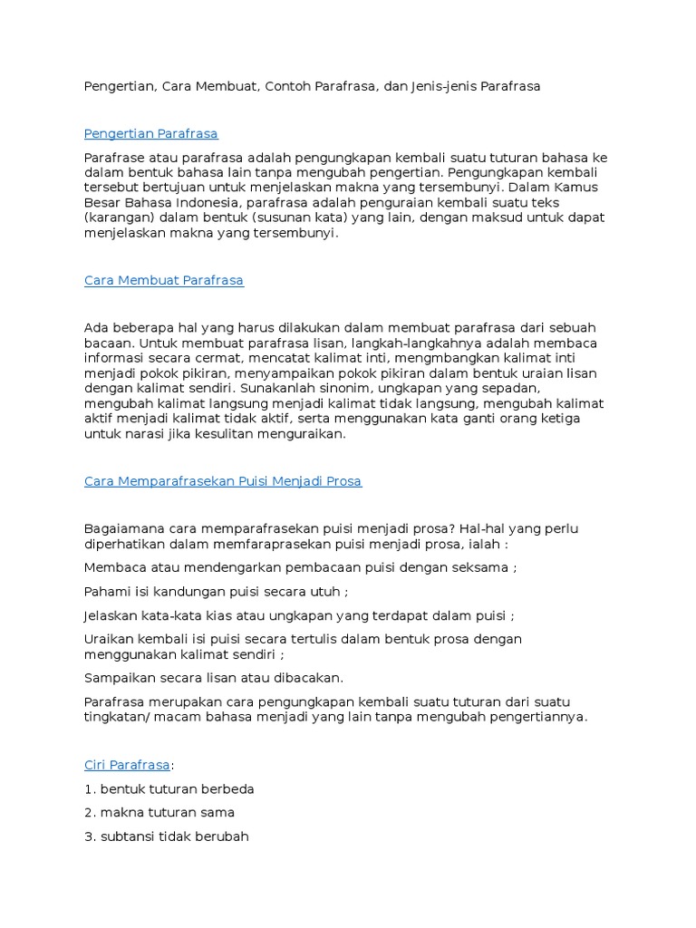 Pengertian Parafrasa | PDF | Seni & Disiplin Bahasa | Agama & Spiritualitas