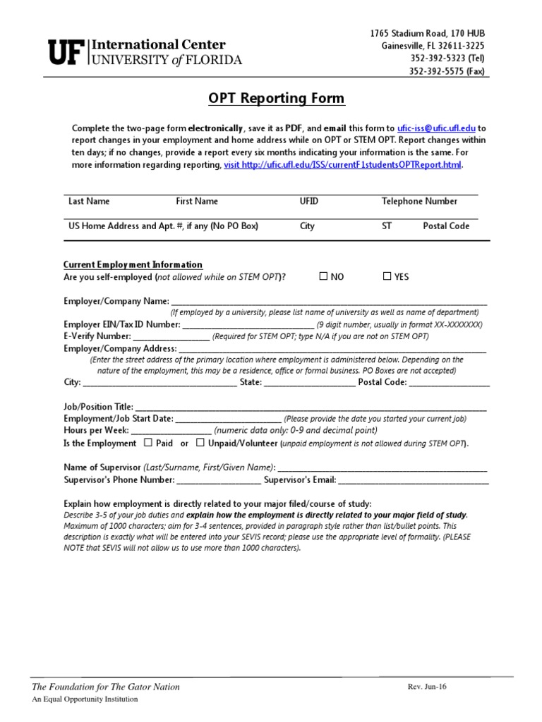 OPT Reporting Form: Ufic-Iss@ufic - Ufl.edu | PDF | Business