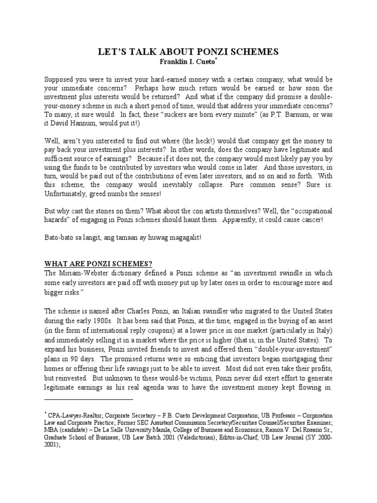 Article-Let - S Talk About Ponzi Schemes | PDF | Securities (Finance ...