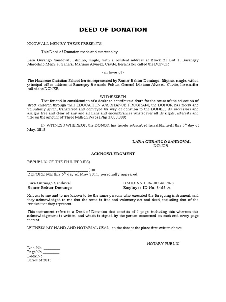 Deed of Donation | PDF | Philippines | Civil Law (Common Law)