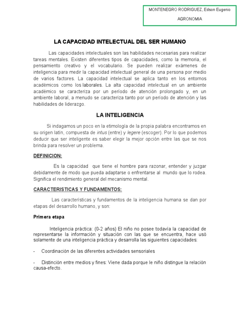 La Capacidad Intelectual Del Ser Humano | PDF | Memoria | Inteligencia ...
