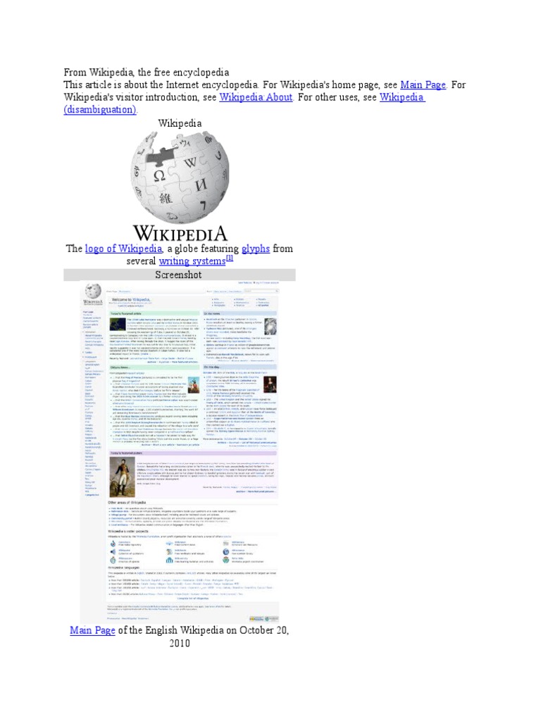 Main Page Wikipedia:About Wikipedia (Disambiguation) | PDF