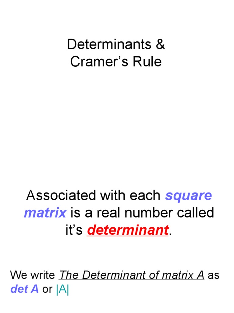 Determinants - Cramer's Rule | PDF | Teaching Methods & Materials ...