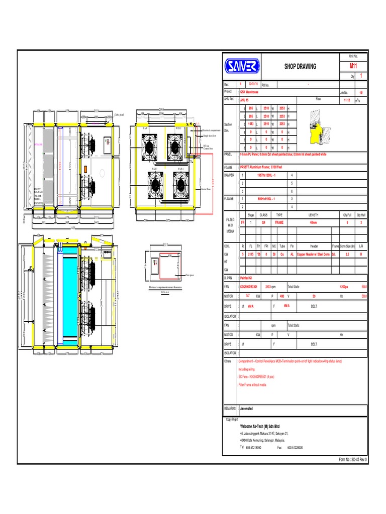 AHU Specifications for Welcome Air-Tech | PDF
