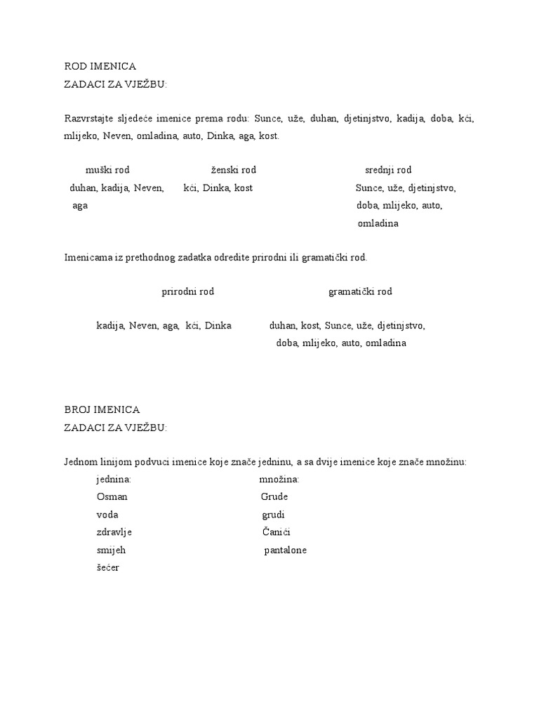 Rod I Broj Imenica | PDF