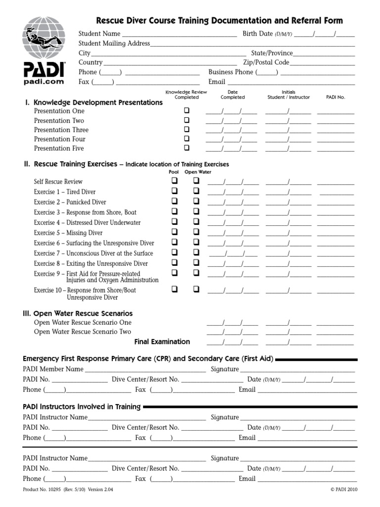 Rescue Diver Training Form | PDF | Scuba Diving | Underwater Sports