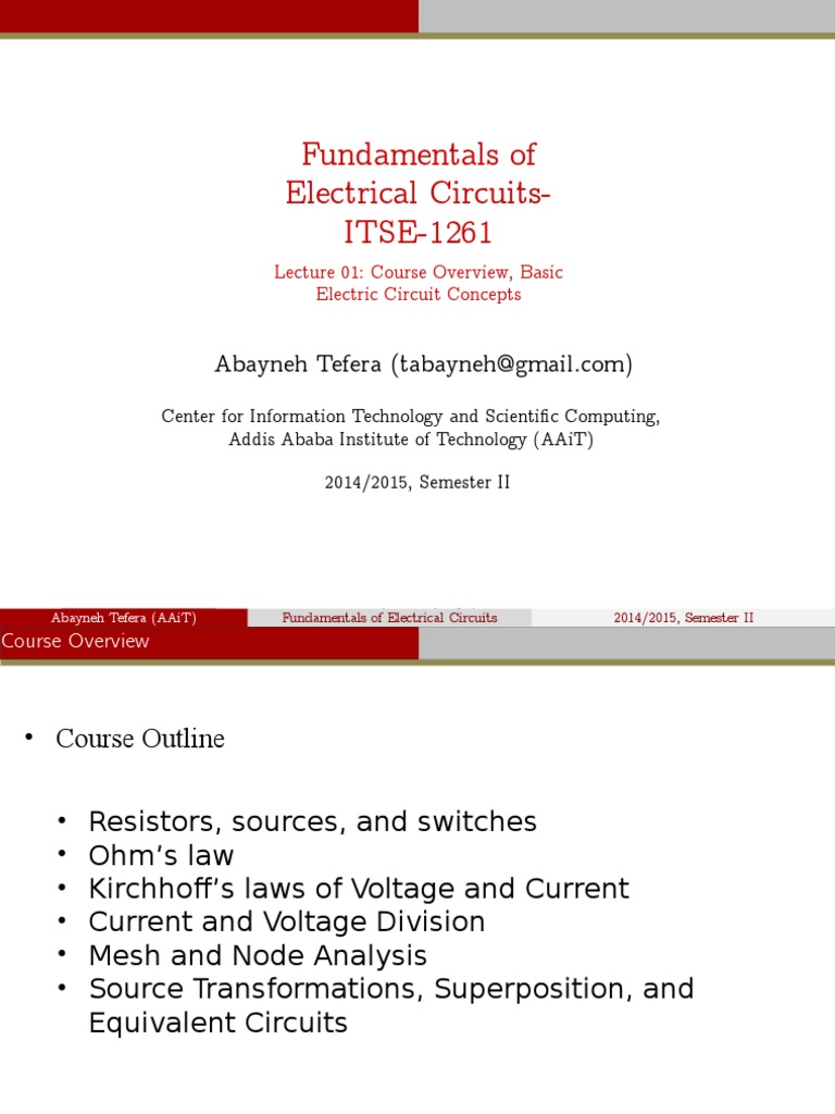 Fundamentals of Electrical Circuits-ITSE-1261: Lecture 01: Course Overview, Basic Electric ...