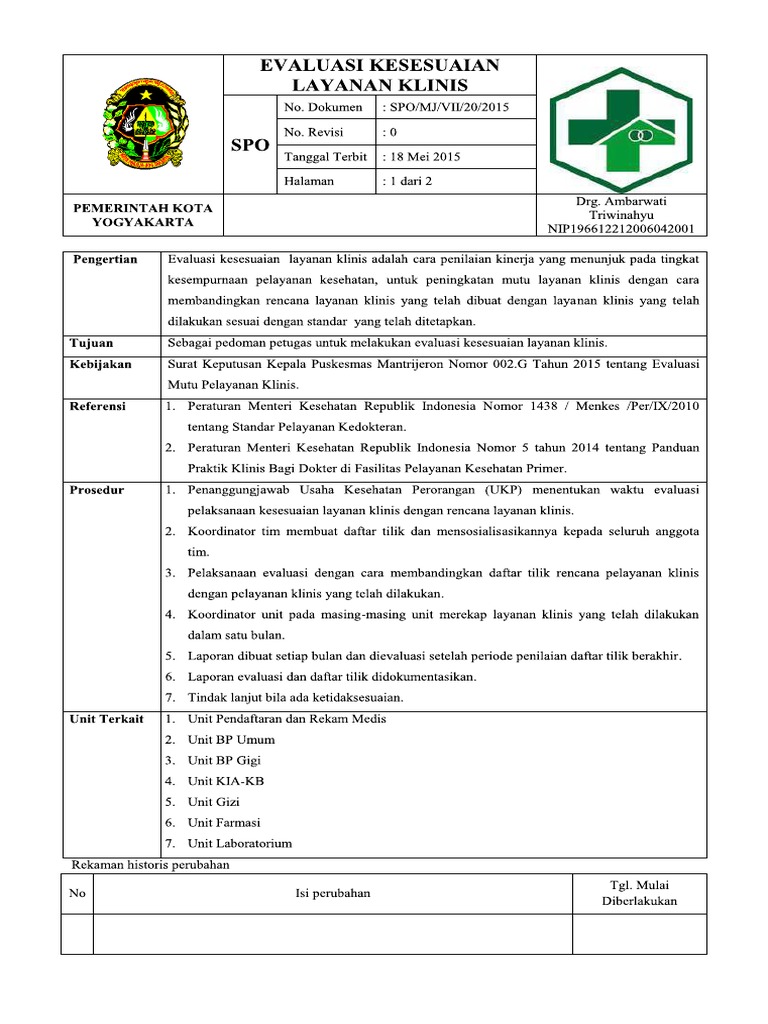 7.4.1.3 SPO Evaluasi Kesesuaian Layanan Klinis | PDF