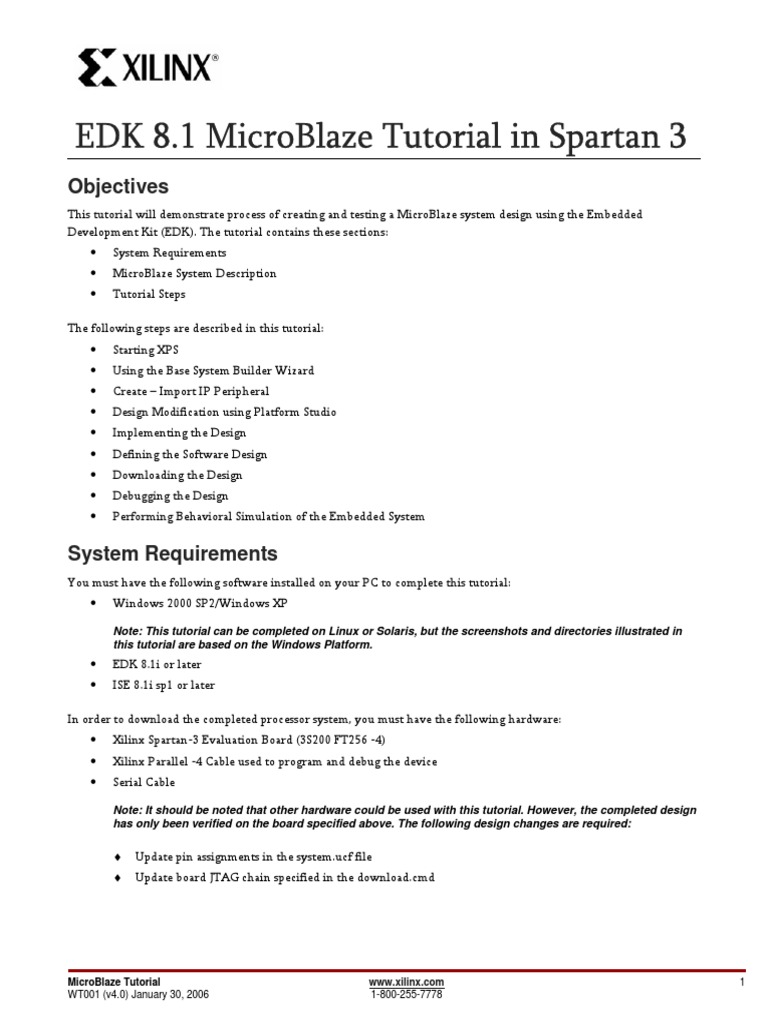 Edk 8.1 Microblaze Tutorial in Spartan 3: Objectives | Download Free PDF | Hardware Description ...