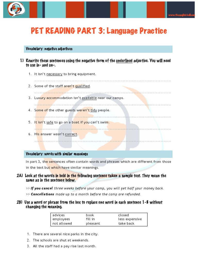 PET READING PART 3 - Language Practice | PDF | Ellipsis | Languages