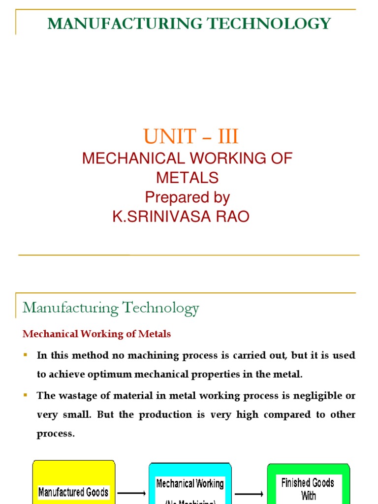 Mechanical Working of Metals Overview | PDF | Extrusion | Forging