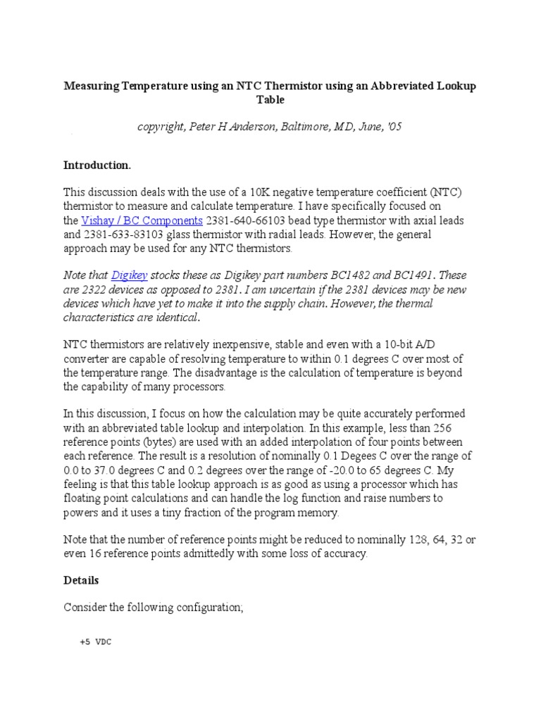 Measuring Temperature Using An NTC Thermistor Using An Abbreviated ...